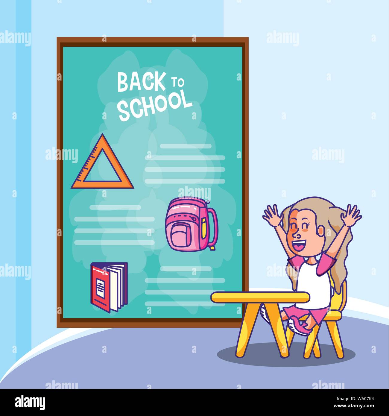 cute little student girl in the classroom vector illustration design ...