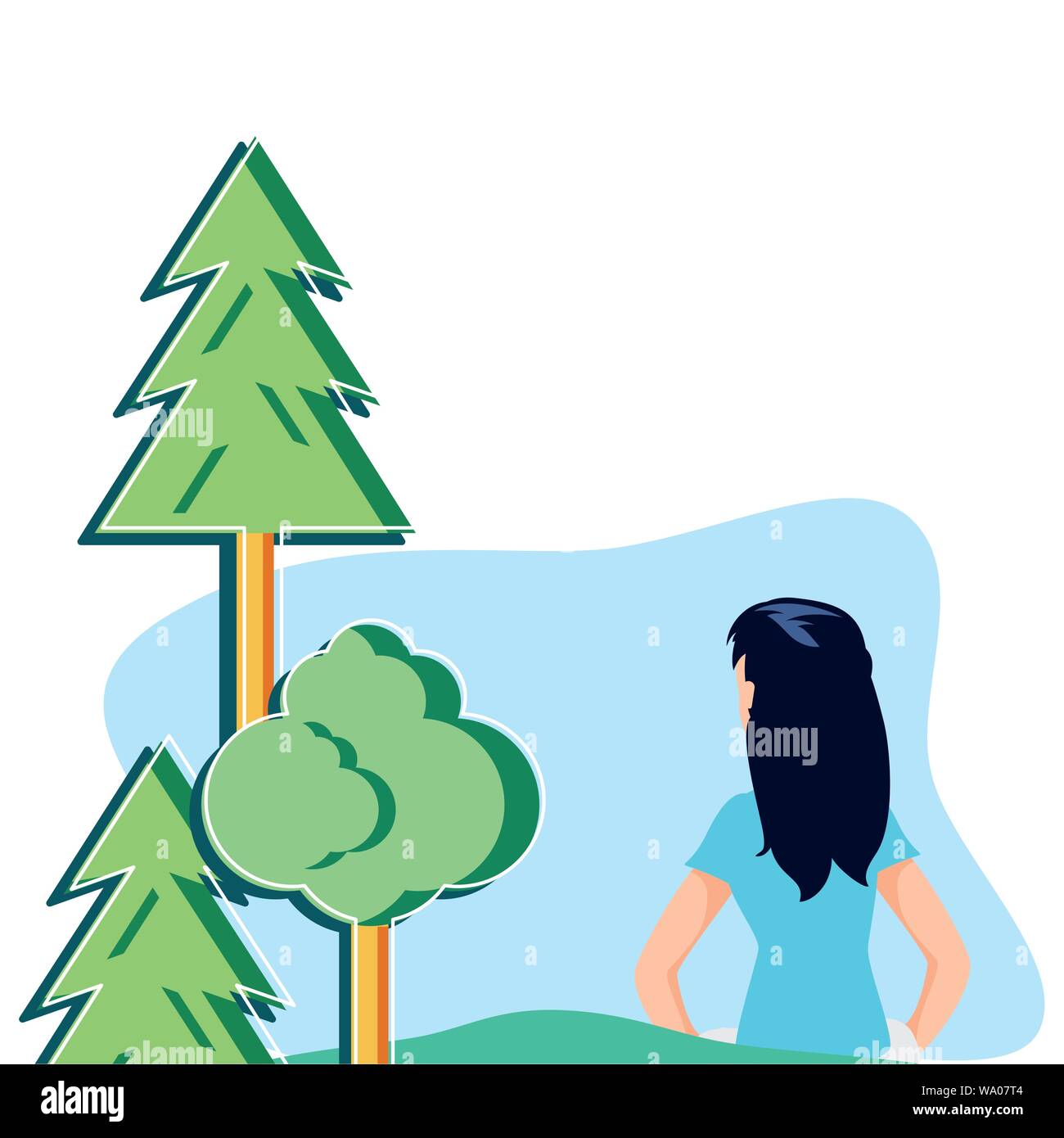 Trees and woman avatar design, Nature plant summer season environment ...