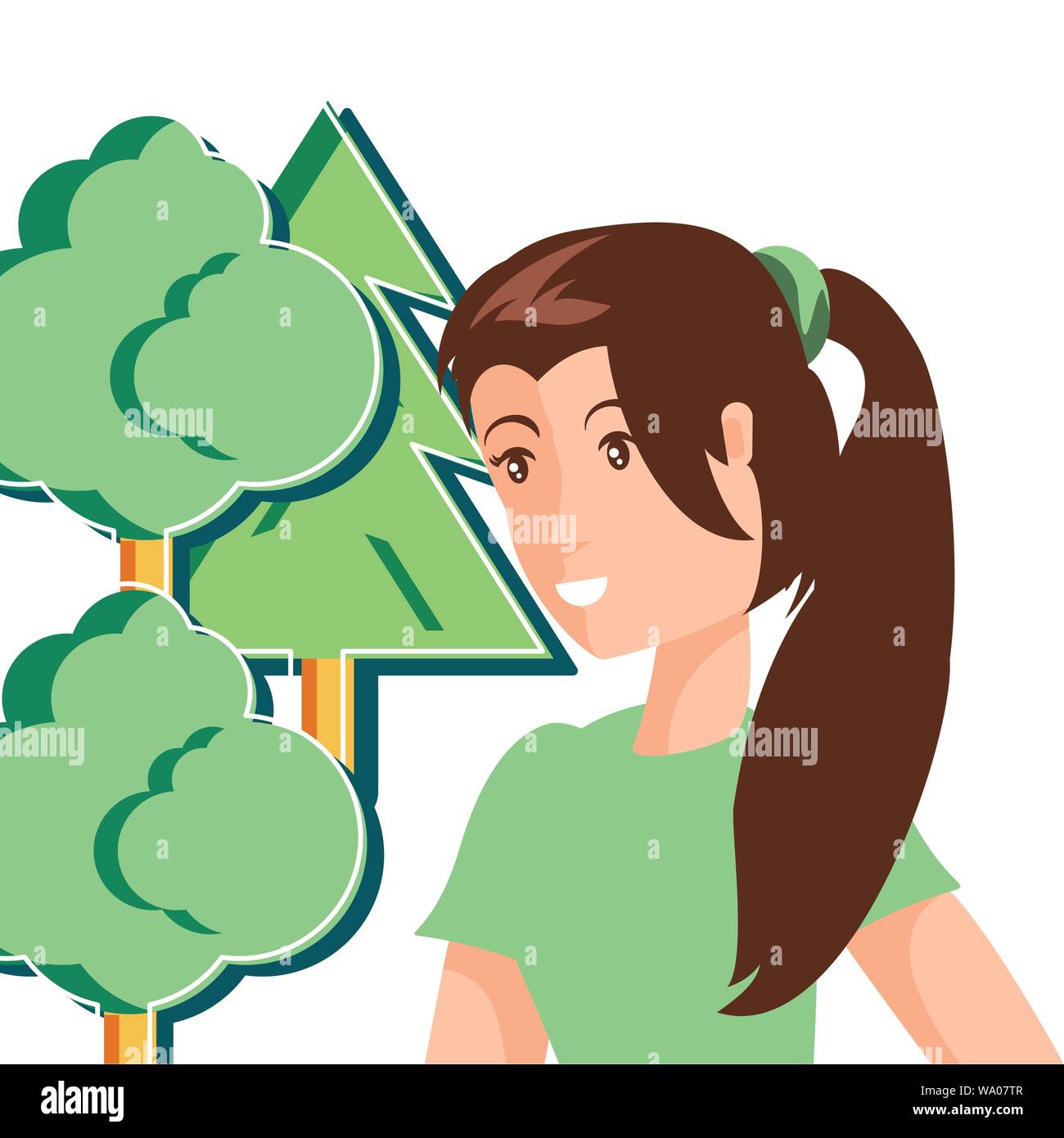 Trees and woman avatar design, Nature plant summer season environment ...