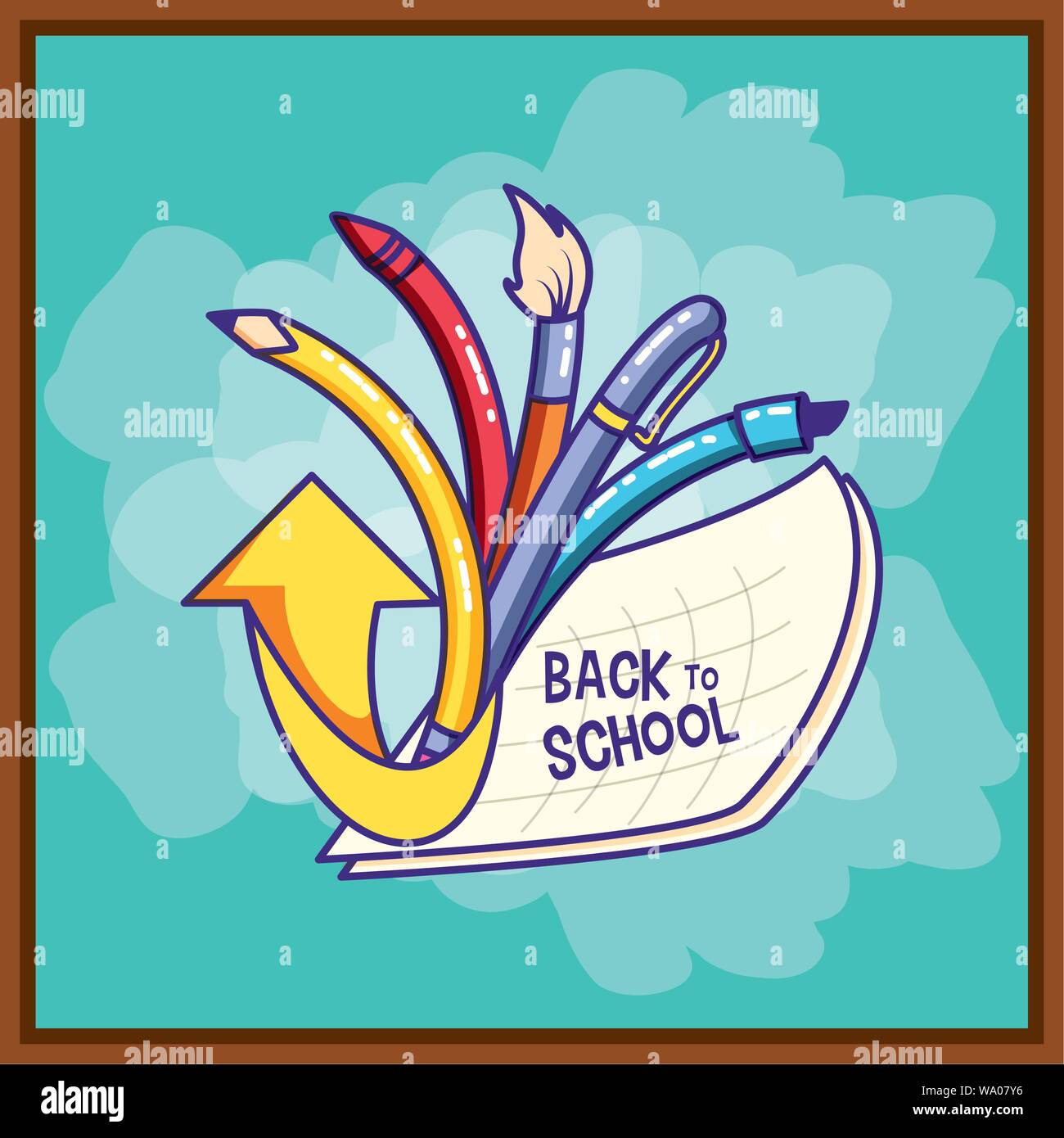 back to school with set pencils and paint brush vector illustration ...
