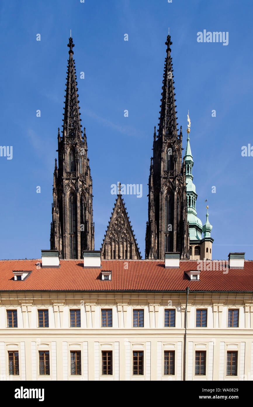 Prague Castle with the steeple of St. Vitus Cathedral, St. Vitus ...