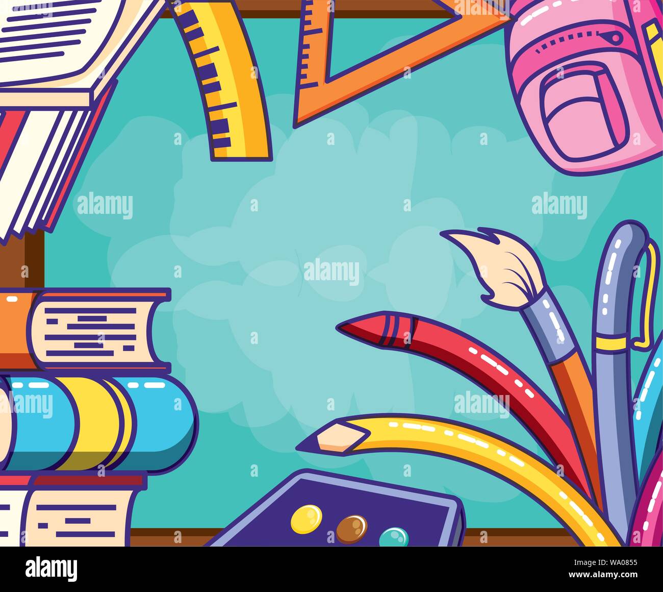 frame with set supplies education vector illustration design Stock ...