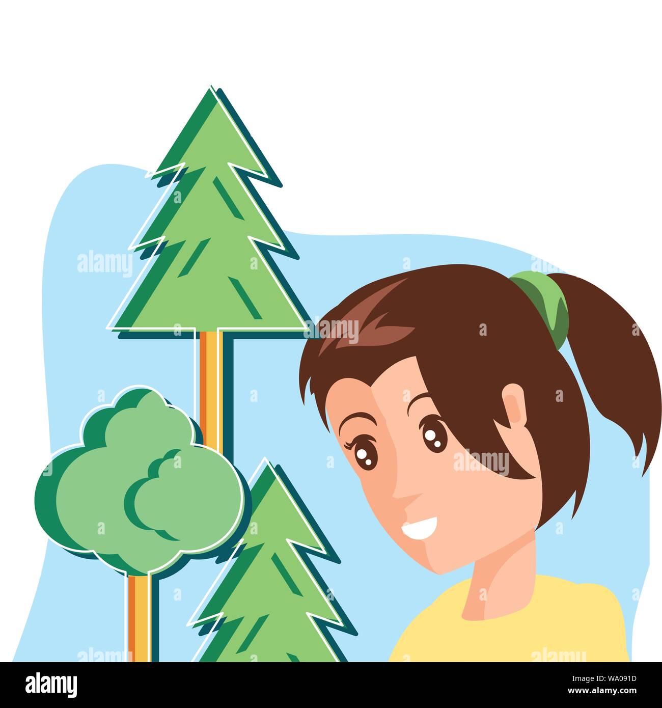 Trees and woman avatar design, Nature plant summer season environment ...