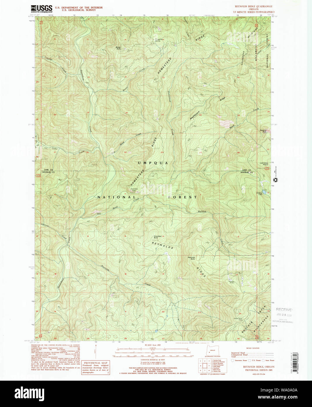 USGS Topo Map Oregon Reynolds Ridge 281255 1989 24000 Restoration Stock ...