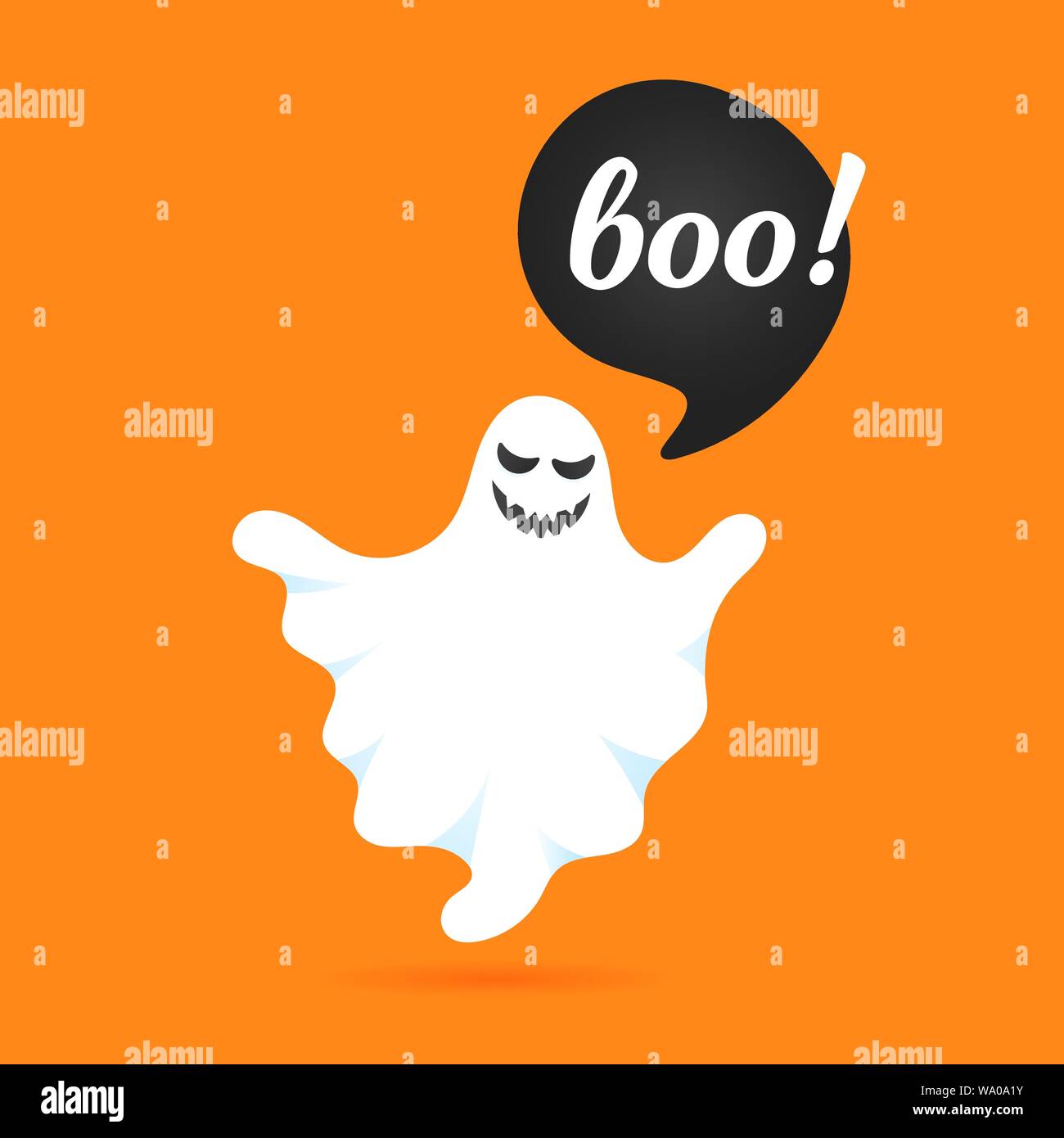 Flying halloween funny spooky ghost character say BOO Stock Vector ...