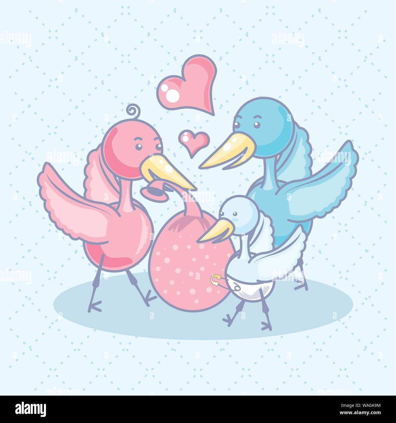 cute group of storks with hearts vector illustration design Stock ...