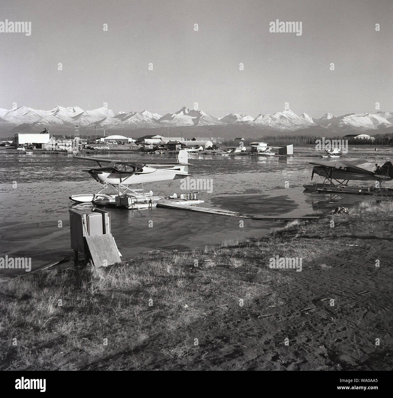 1950s, historical, Seaplanes at Lake Hood next to the airport at ...