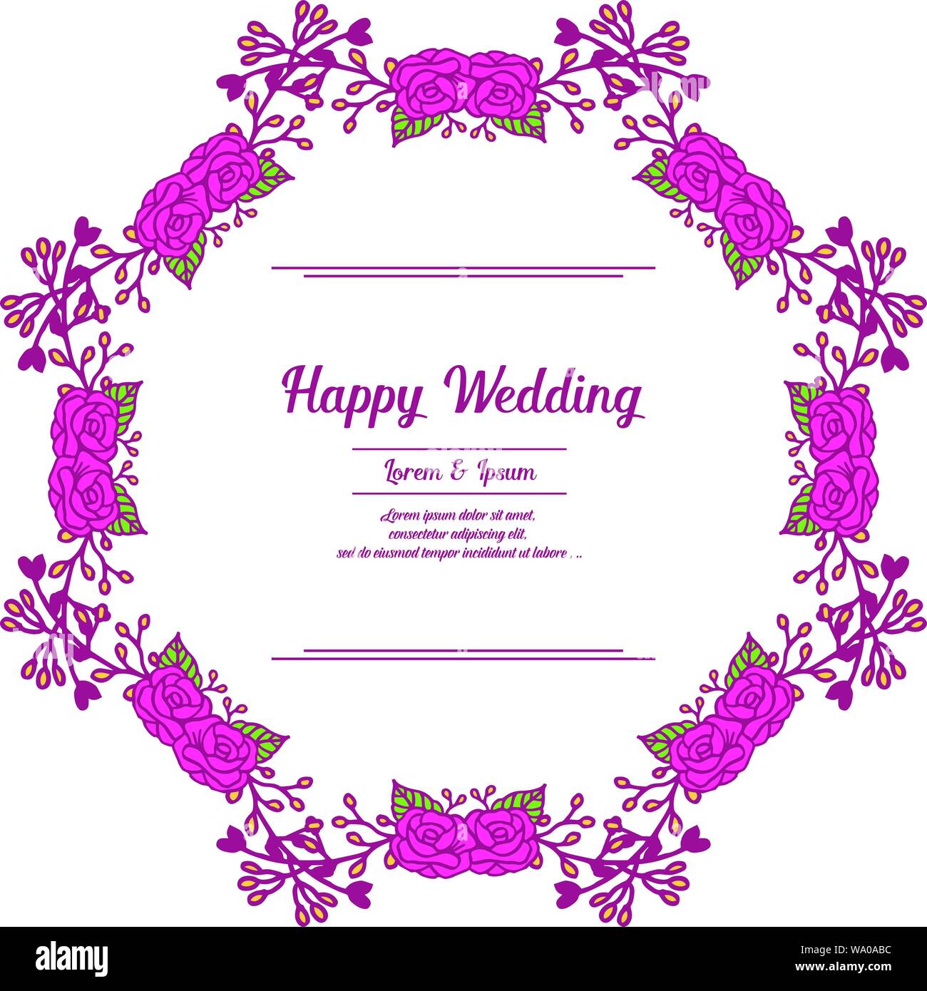 Design of card happy wedding, pink floral pattern, seamless frame ...