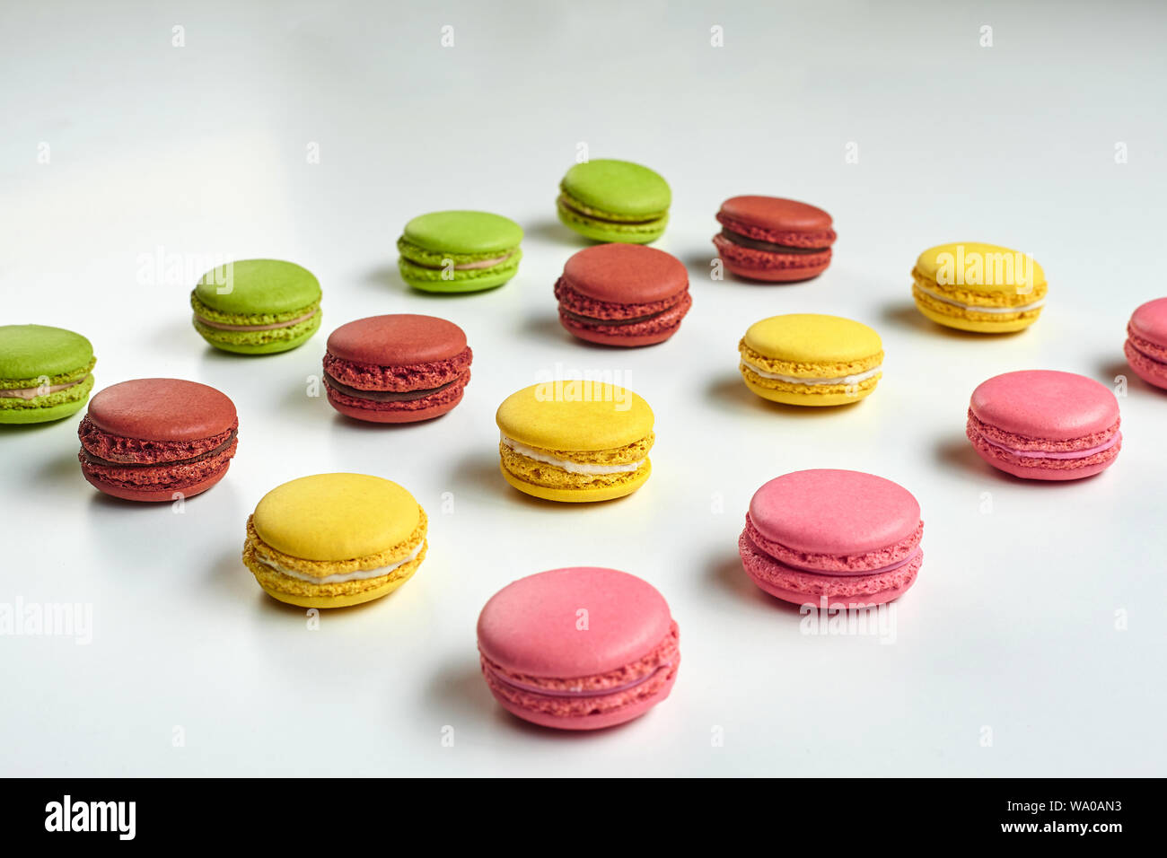 Side view of a piquant macarons or macaroons, sweet meringue-based ...