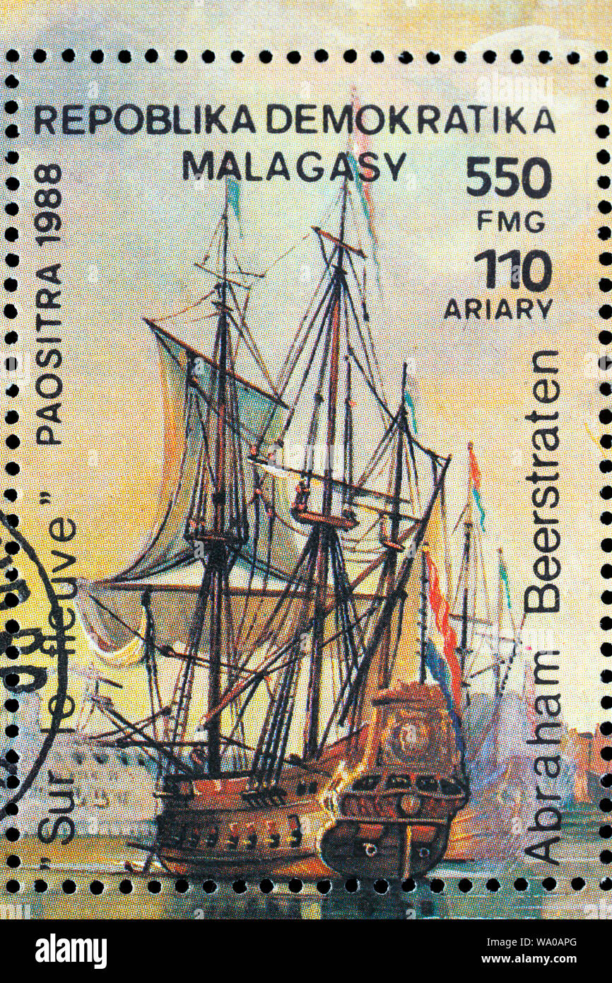 Sail ship, postage stamp, Madagascar, Malagasy, 1988 Stock Photo - Alamy