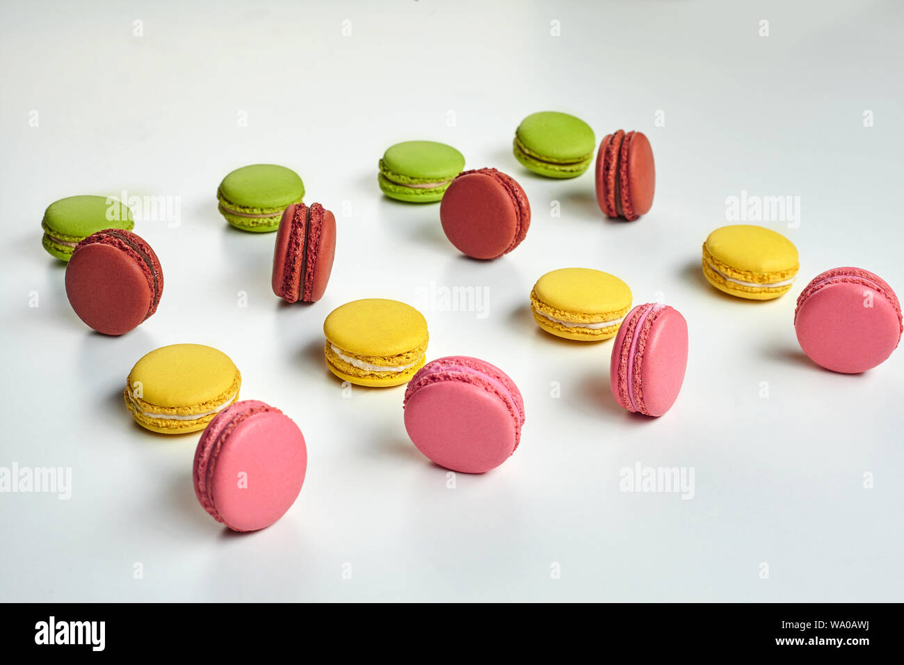 Side view of a piquant macarons or macaroons, sweet meringue-based ...