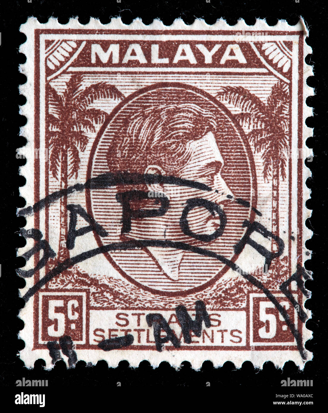 King George VI, postage stamp, Straits settlements, 1938 Stock Photo ...