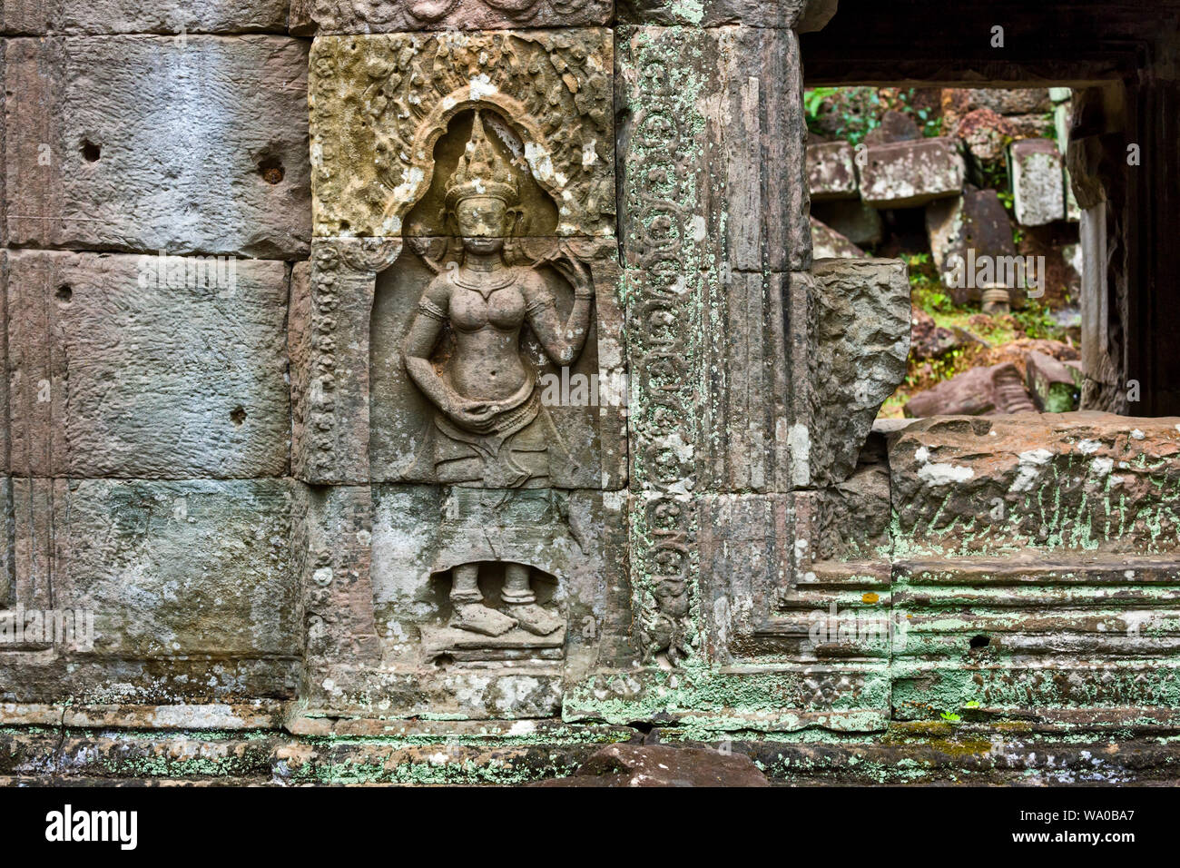 a statue of devata in Preah Khan temple, Khmer ruins in Angkor Thom, in ...
