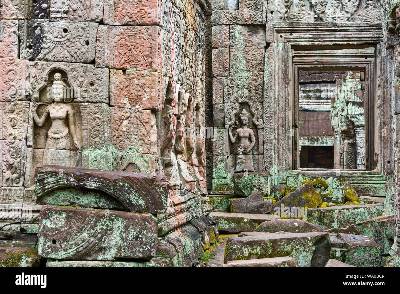 a statue of devata in Preah Khan temple, Khmer ruins in Angkor Thom, in ...
