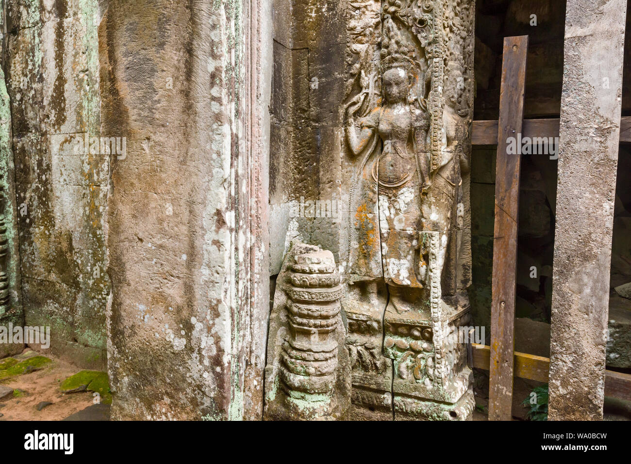 a statue of devata in Preah Khan temple, Khmer ruins in Angkor Thom, in ...