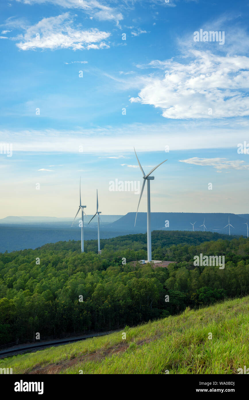 Wind turbines for generating electricity in Thailand, some of which are ...