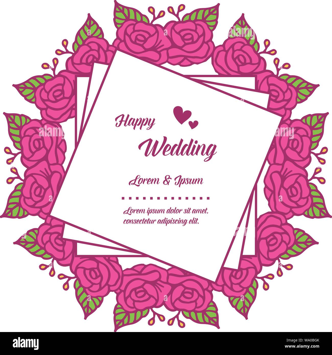 Design of card happy wedding, pink floral pattern, seamless frame ...