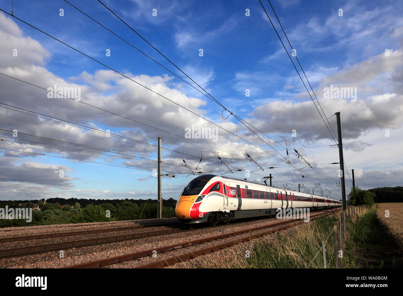 LNER Azuma train, Class 800, East Coast Main Line Railway, Grantham, Lincolnshire, England, UK ...