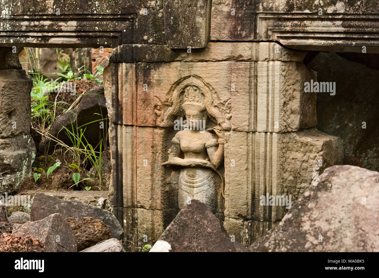 a statue of devata in Preah Khan temple, Khmer ruins in Angkor Thom, in ...