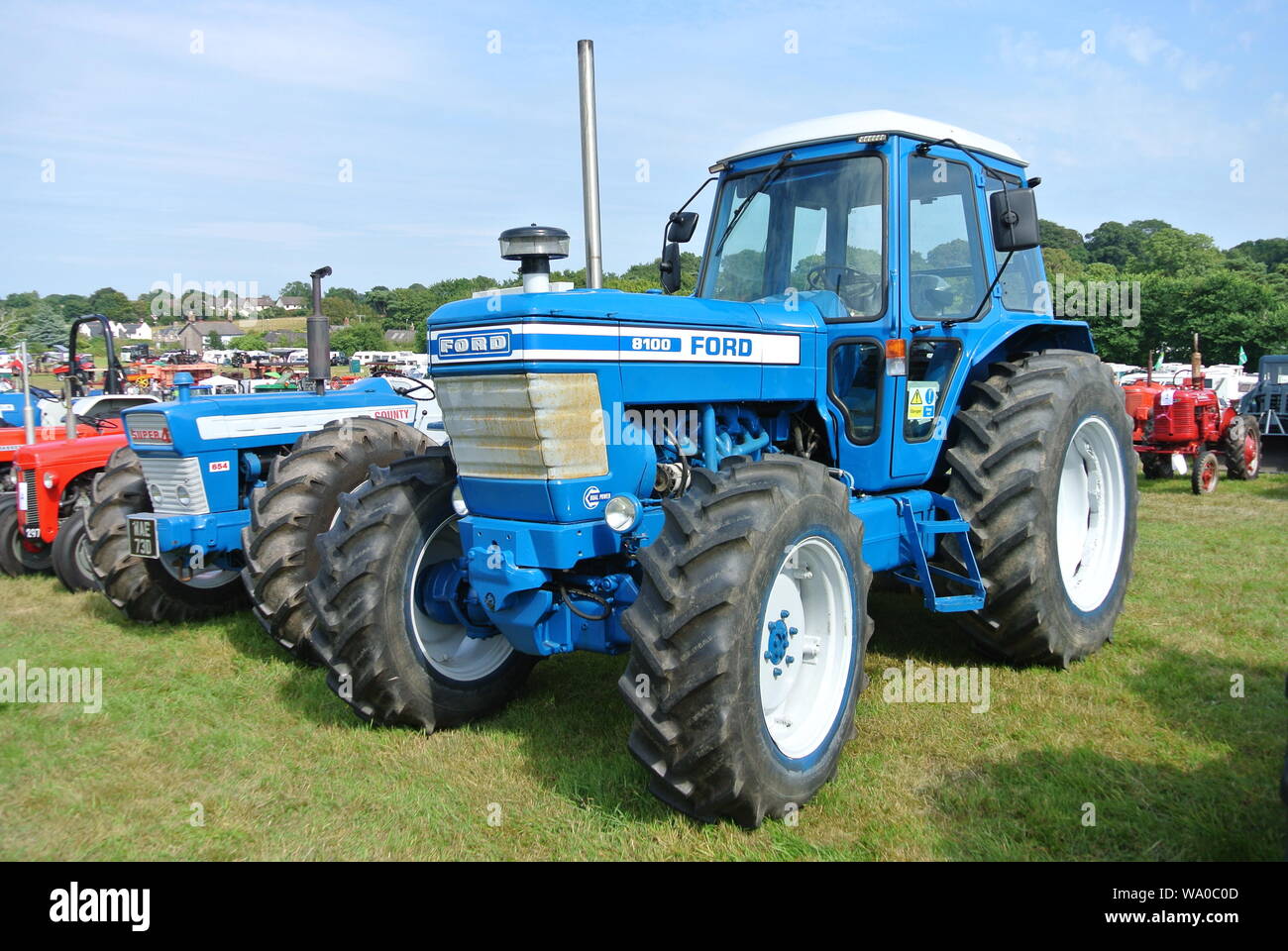 A Ford 8100 tractor parked up on display at the Torbay Steam Fair ...