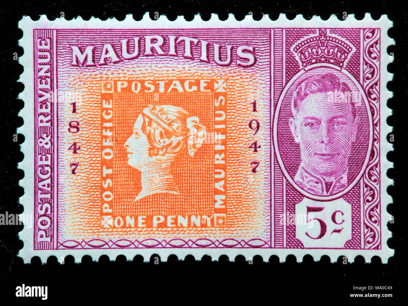 100 years stamps in Mauritius, postage stamp, Mauritius, 1948 Stock ...