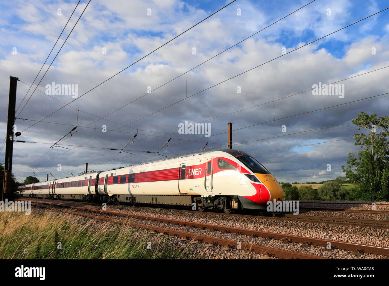 LNER Azuma train, Class 800, East Coast Main Line Railway, Grantham ...