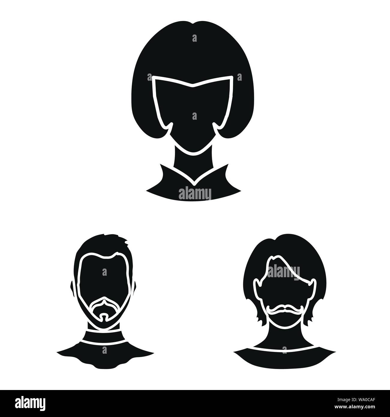 Isolated object of character and profile sign. Collection of character ...