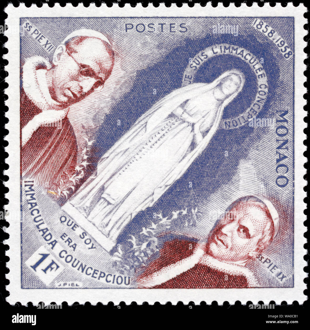 Roman Popes Pie IX and Pie XII, postage stamp, Monaco, 1958 Stock Photo ...