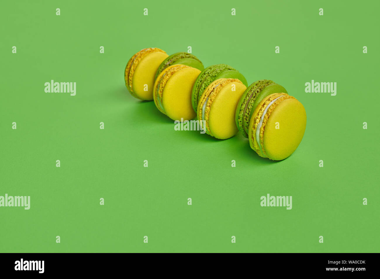 Side view of a colorful macarons or macaroons, sweet meringue-based ...