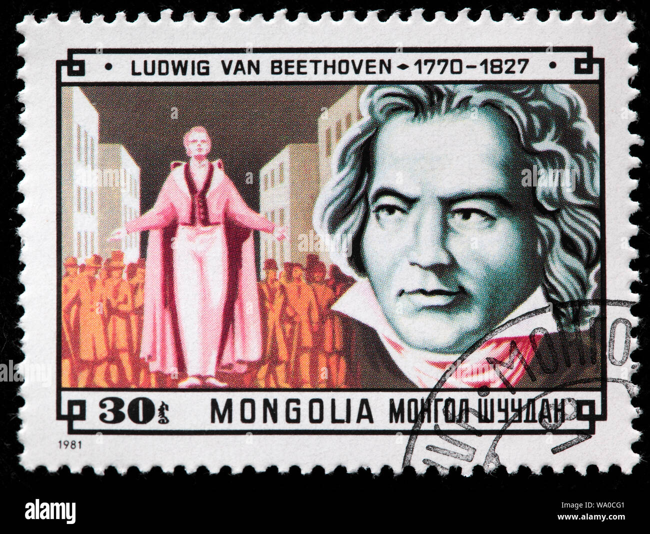 Ludwig van Beethoven (1770-1827), postage stamp, Mongolia, 1981 Stock ...