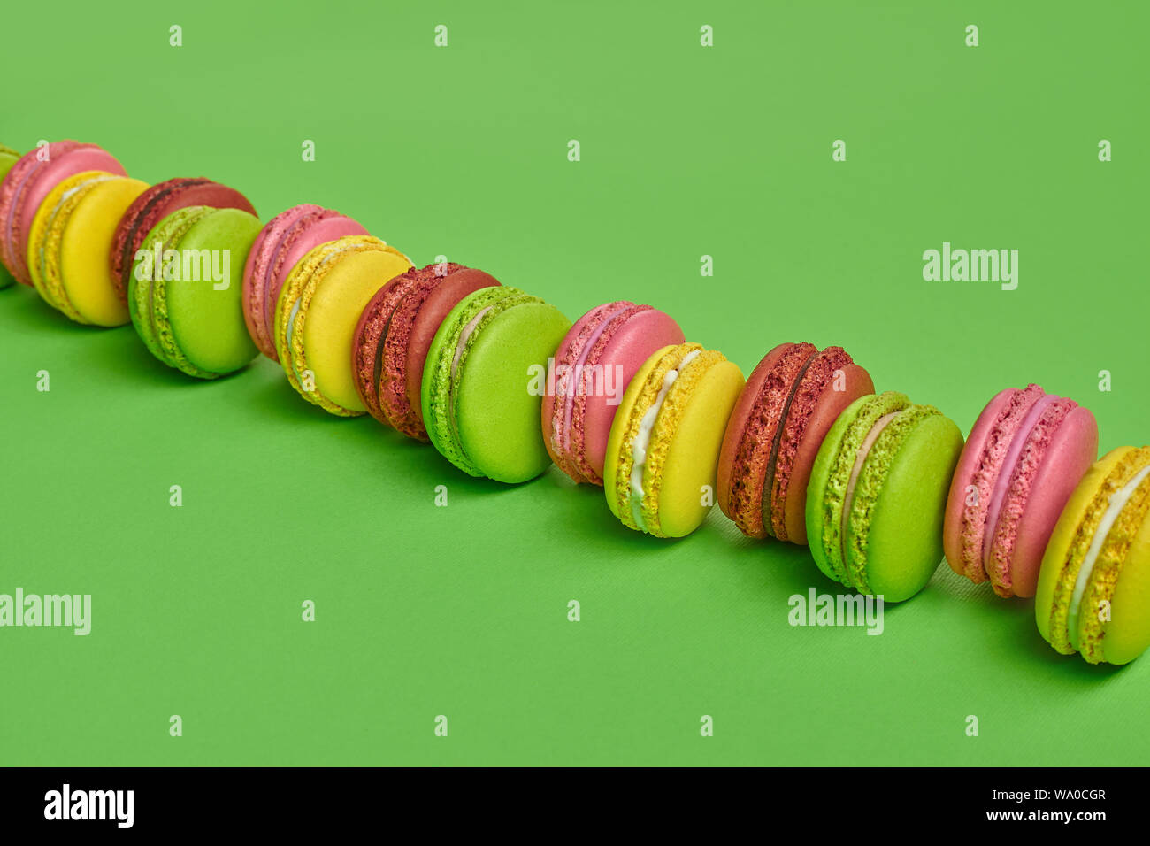 Side view of a piquant macarons or macaroons, sweet meringue-based ...
