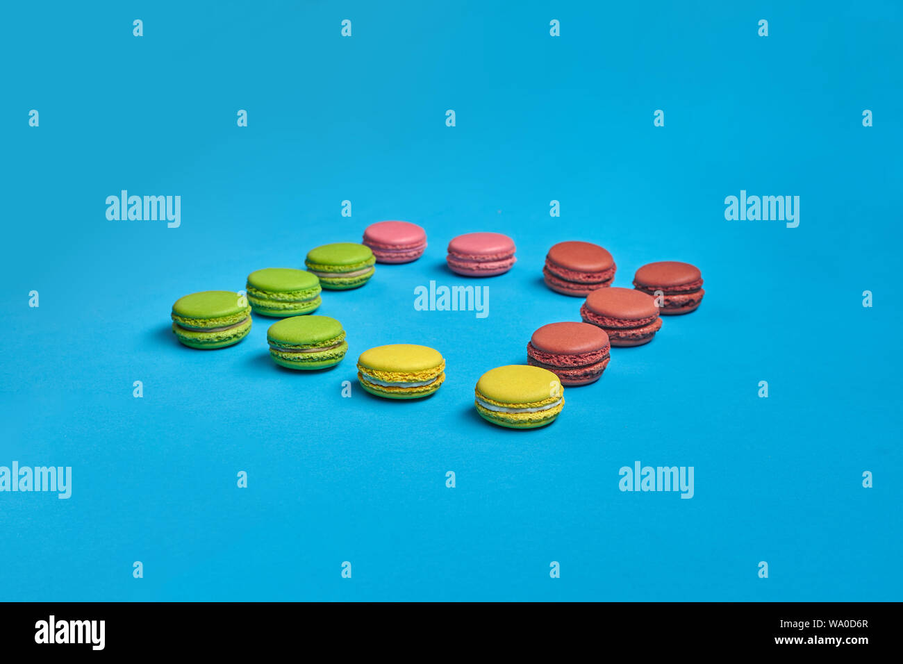 Side view of a savory macarons or macaroons, sweet meringue-based ...