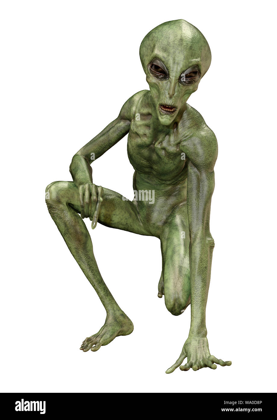 3D rendering of a green alien isolated on white background Stock Photo ...