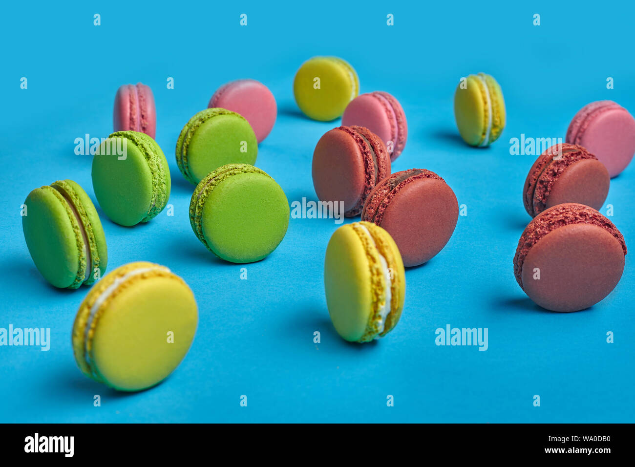 Side view of a delectable macarons or macaroons, sweet meringue-based ...