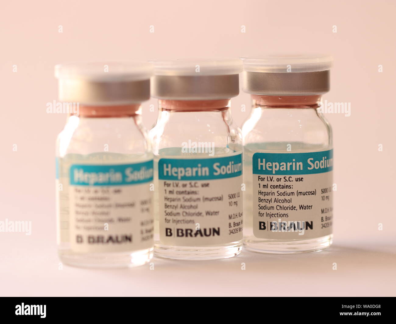 Heparin Sodium vials , anticoagulant medication Stock Photo - Alamy