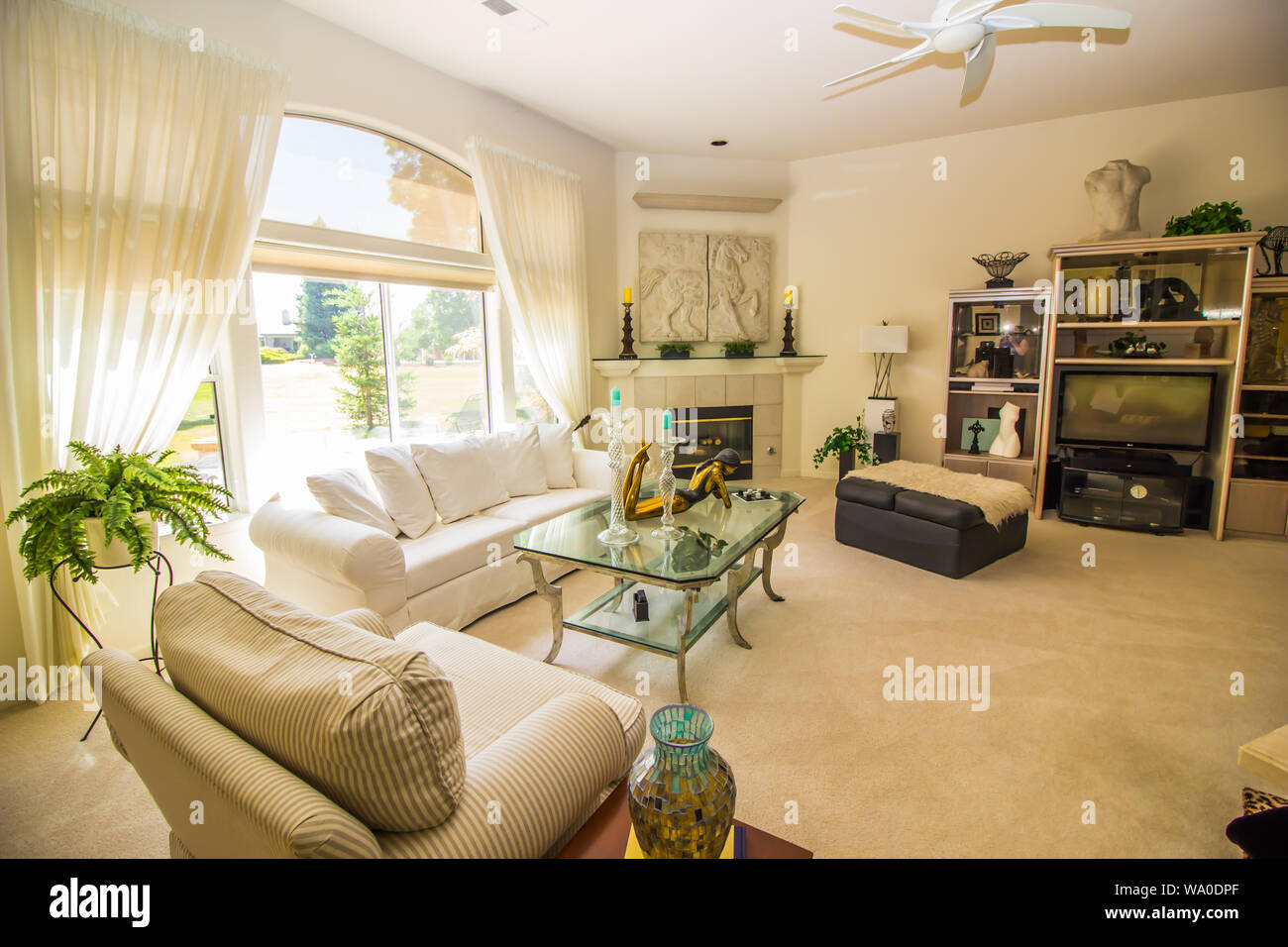 Modern Living Room With Coffee Table And Entertainment Center Stock ...