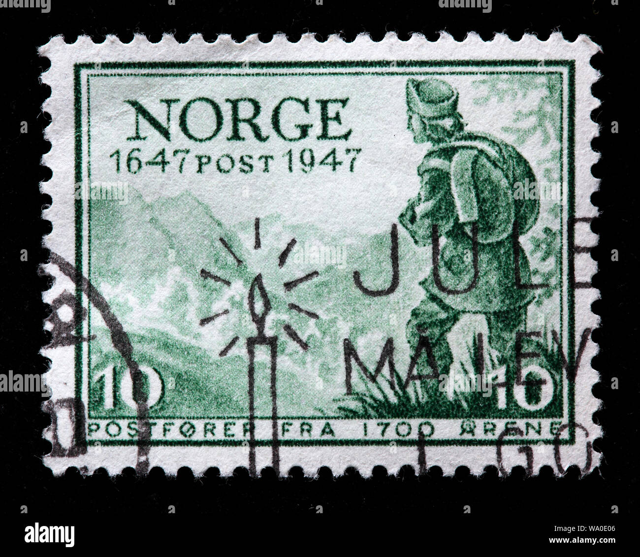 Postman, 1700s, postage stamp, Norway, 1947 Stock Photo - Alamy