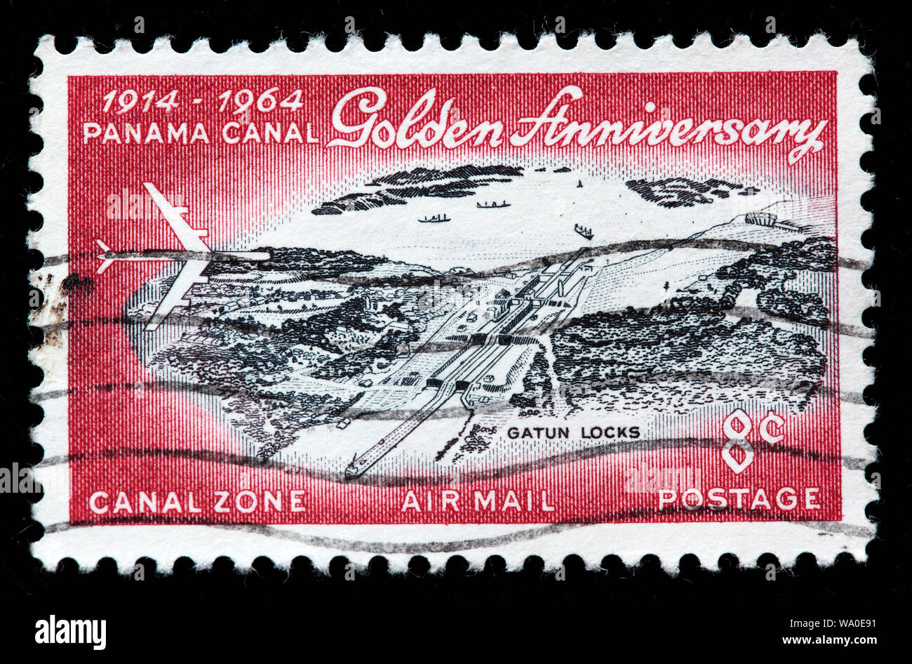 Panama canal, Gatun Locks, postage stamp, Panama, 1964 Stock Photo - Alamy