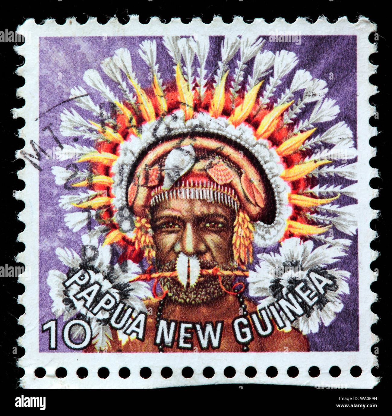 Headdress from Koiari, postage stamp, Papua New Guinea, 1978 Stock ...