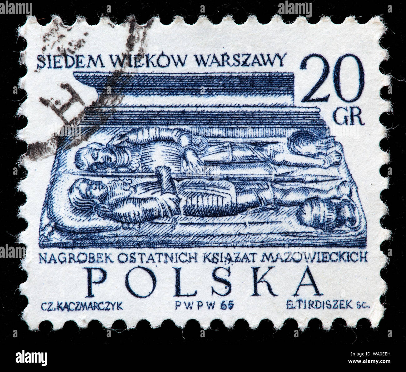 Tombstone of last Duke of Mazovia, Warsaw, postage stamp, Poland, 1965 ...