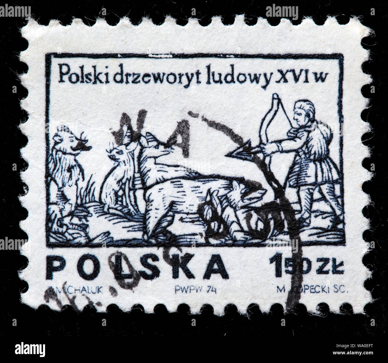 Medieval hunter, postage stamp, Poland, 1974 Stock Photo - Alamy