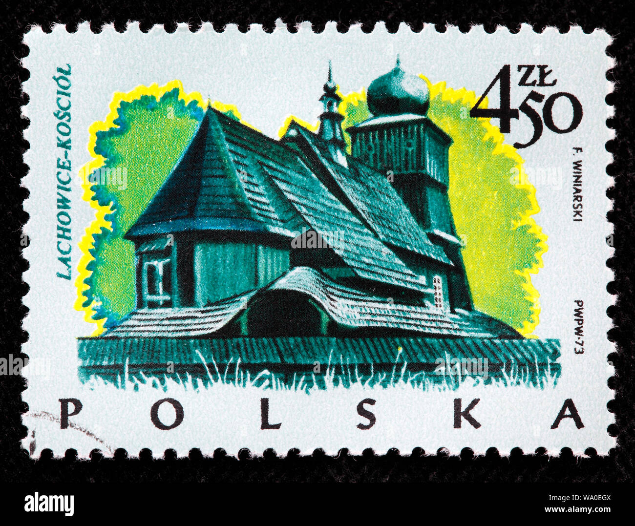 Church, Lachowice, postage stamp, Poland, 1974 Stock Photo - Alamy