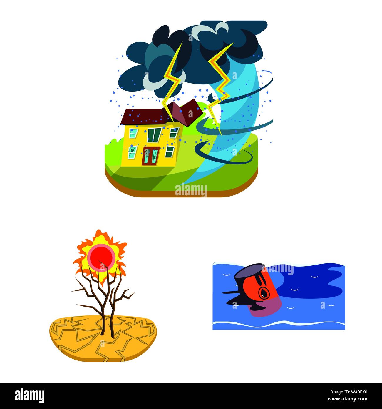 Vector illustration of cataclysm and disaster symbol. Set of cataclysm ...