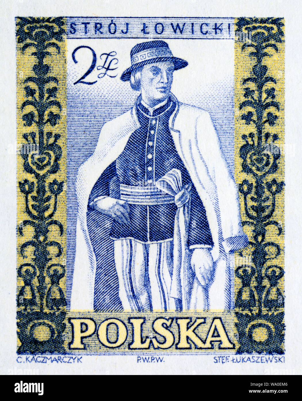 Traditional folk costume, Lowicz, postage stamp, Poland, 1960 Stock ...