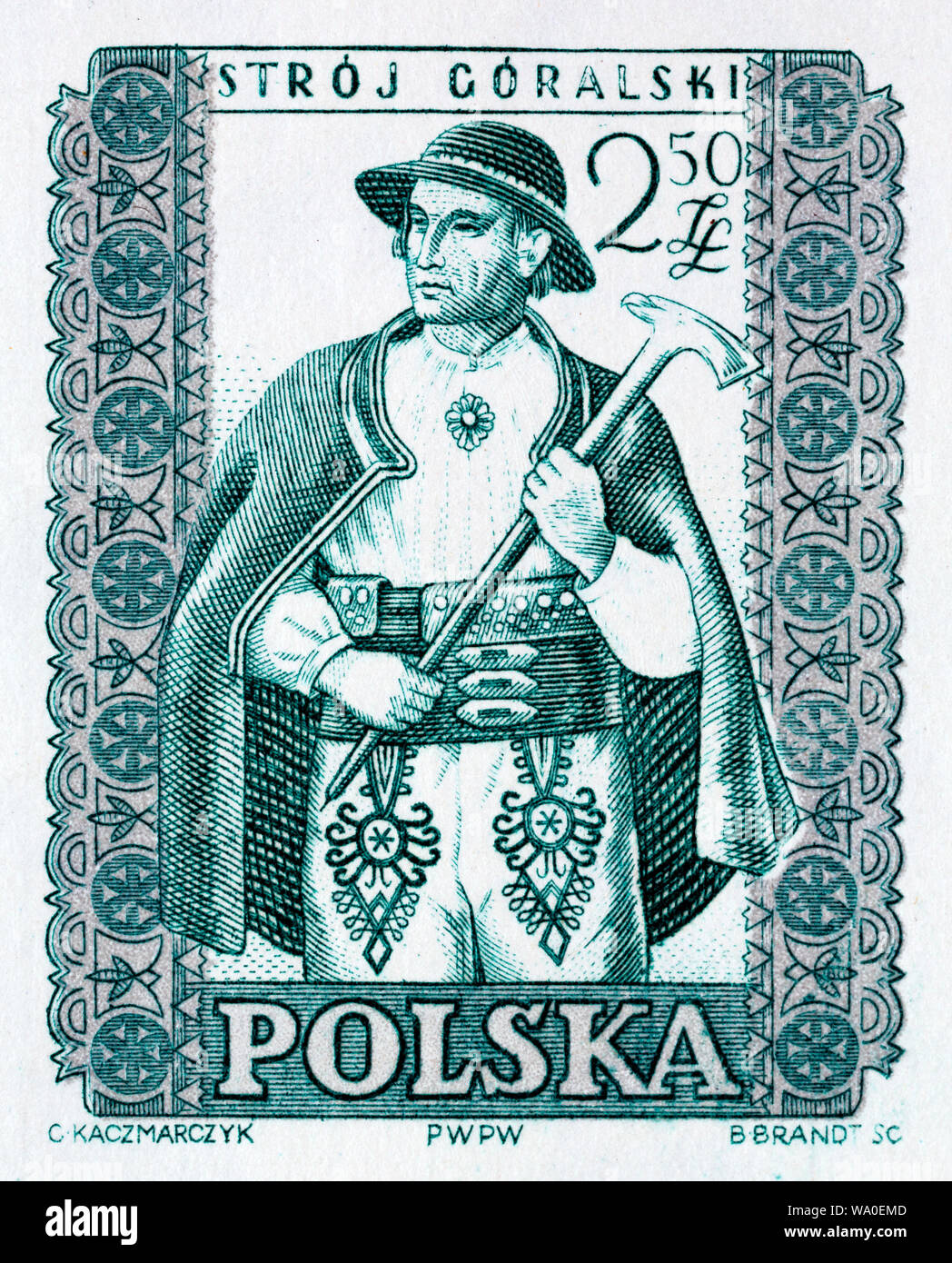 Traditional folk costume, Gorale, postage stamp, Poland, 1959 Stock ...