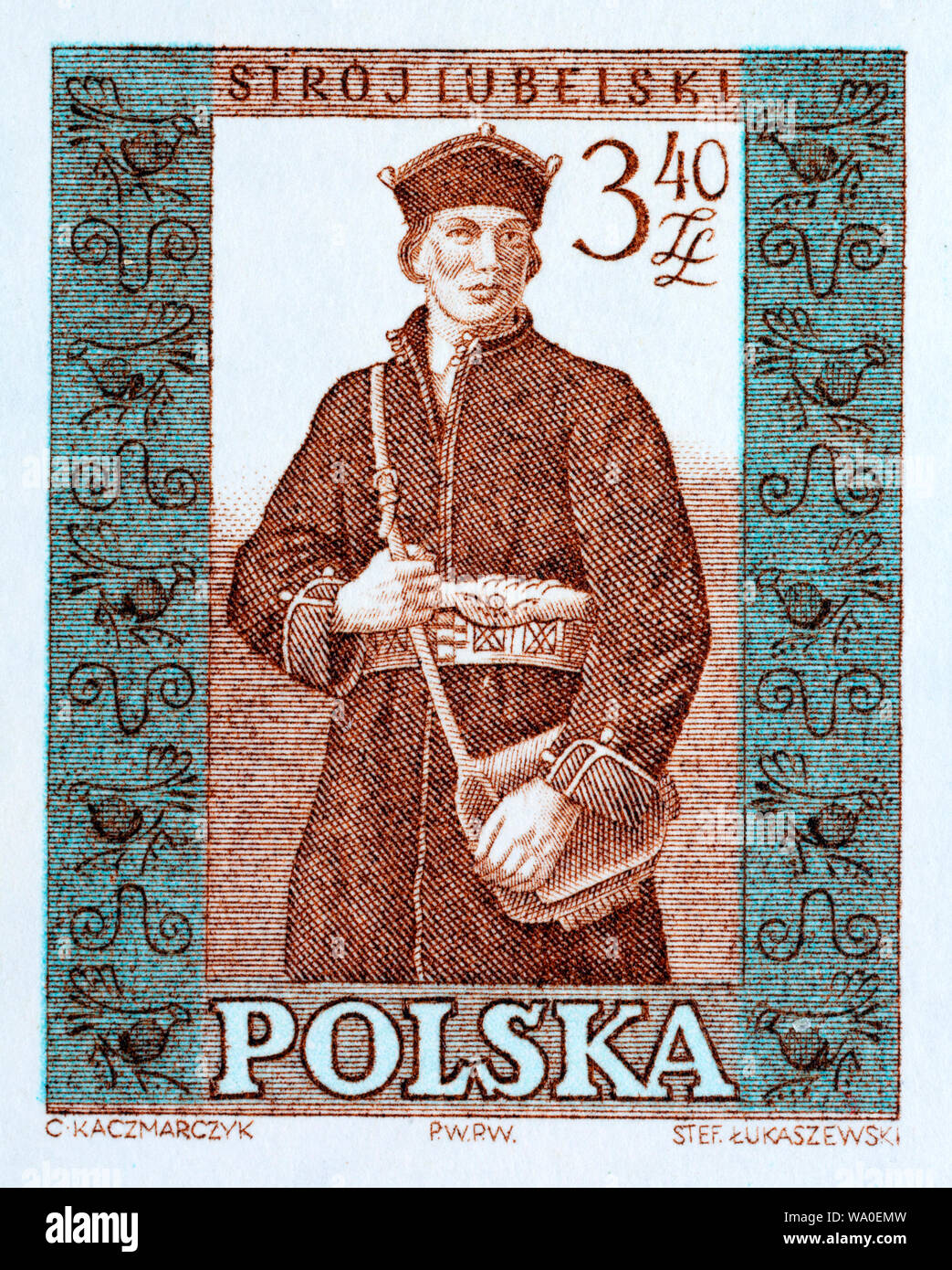 Traditional folk costume, Lublin, postage stamp, Poland, 1960 Stock ...