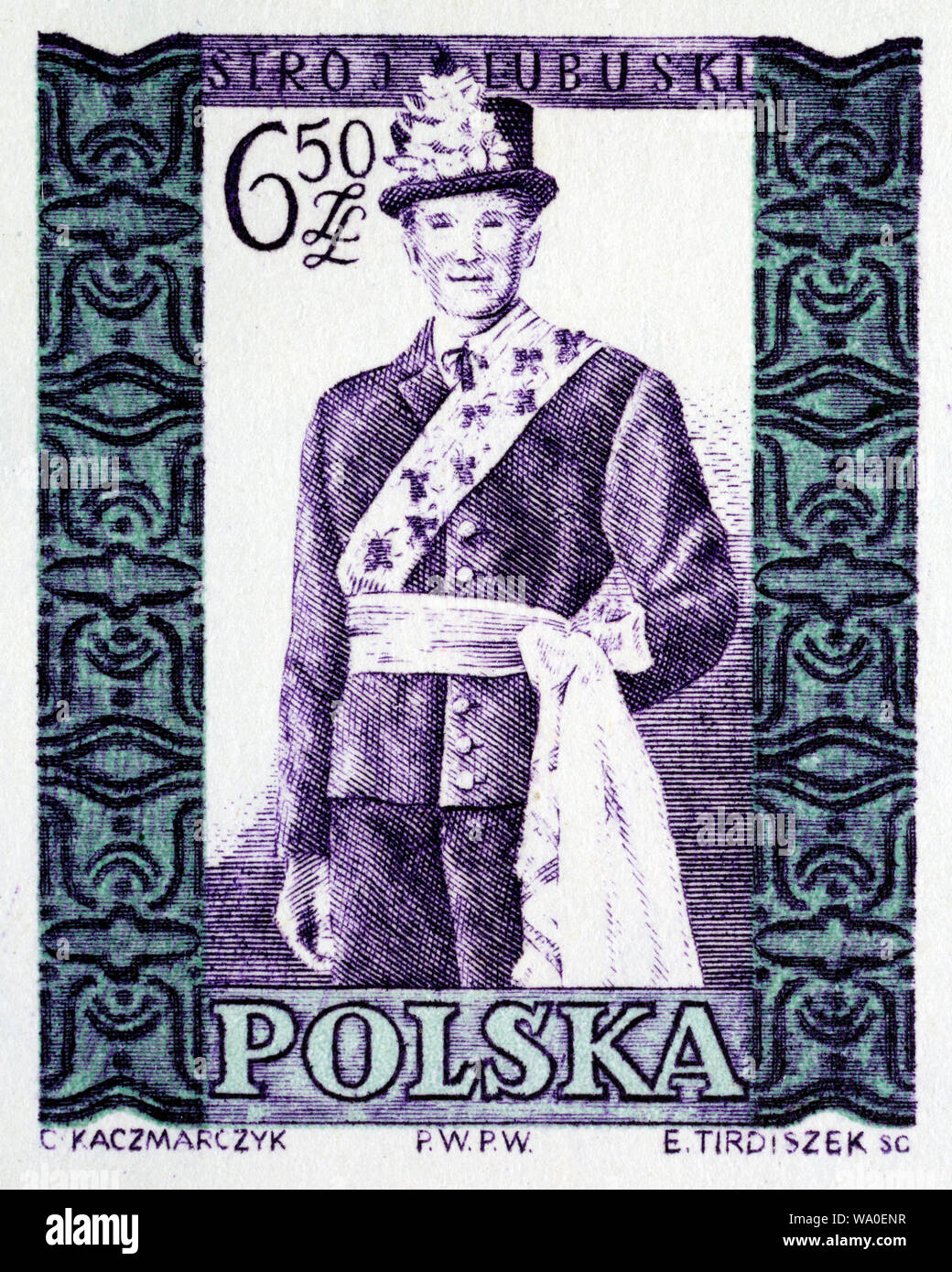 Traditional folk costume, Lubusz, postage stamp, Poland, 1960 Stock ...