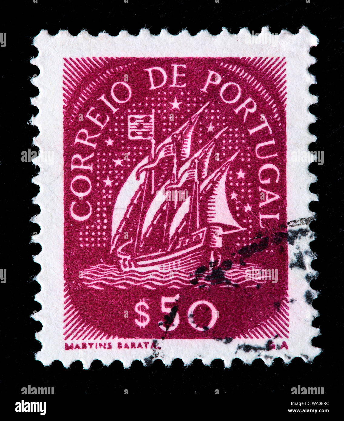 Caravel, sailing ship, postage stamp, Portugal, 1943 Stock Photo - Alamy