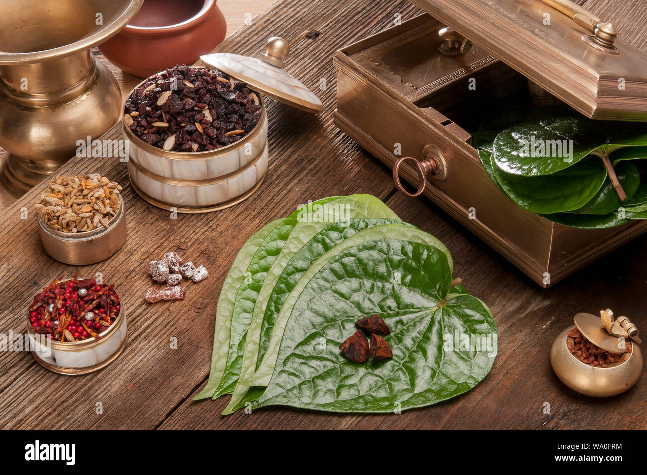 Betel leaf and the nuts necessary to make paan, a necessary and ...