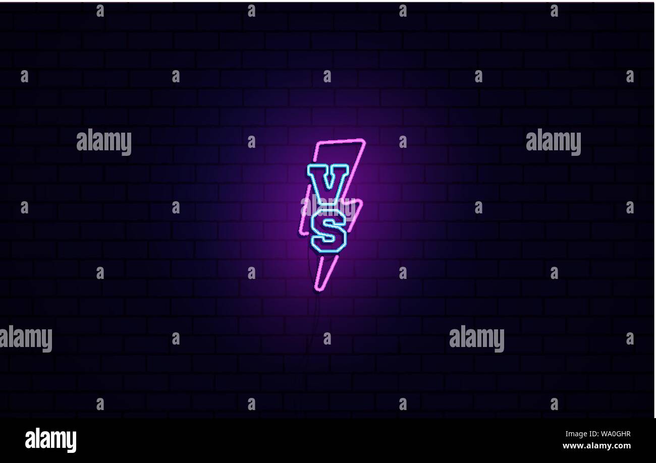 Versus design in realistic neon style. 3d Neon letters with flashf ...